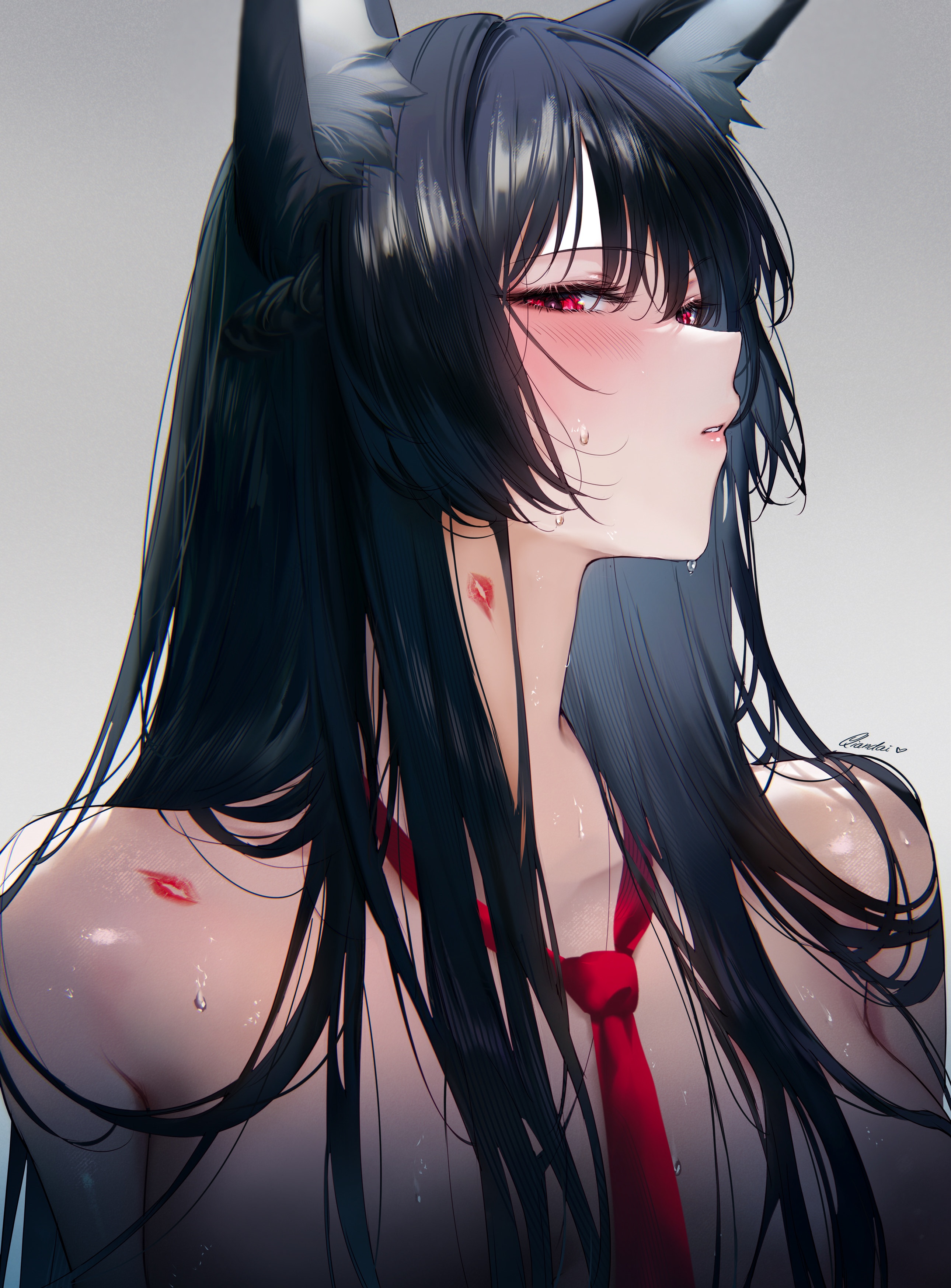 qiandaiyiyu zenless zone zero hoshimi miyabi animal ears kitsune topless wet | #1213324 | yande.re